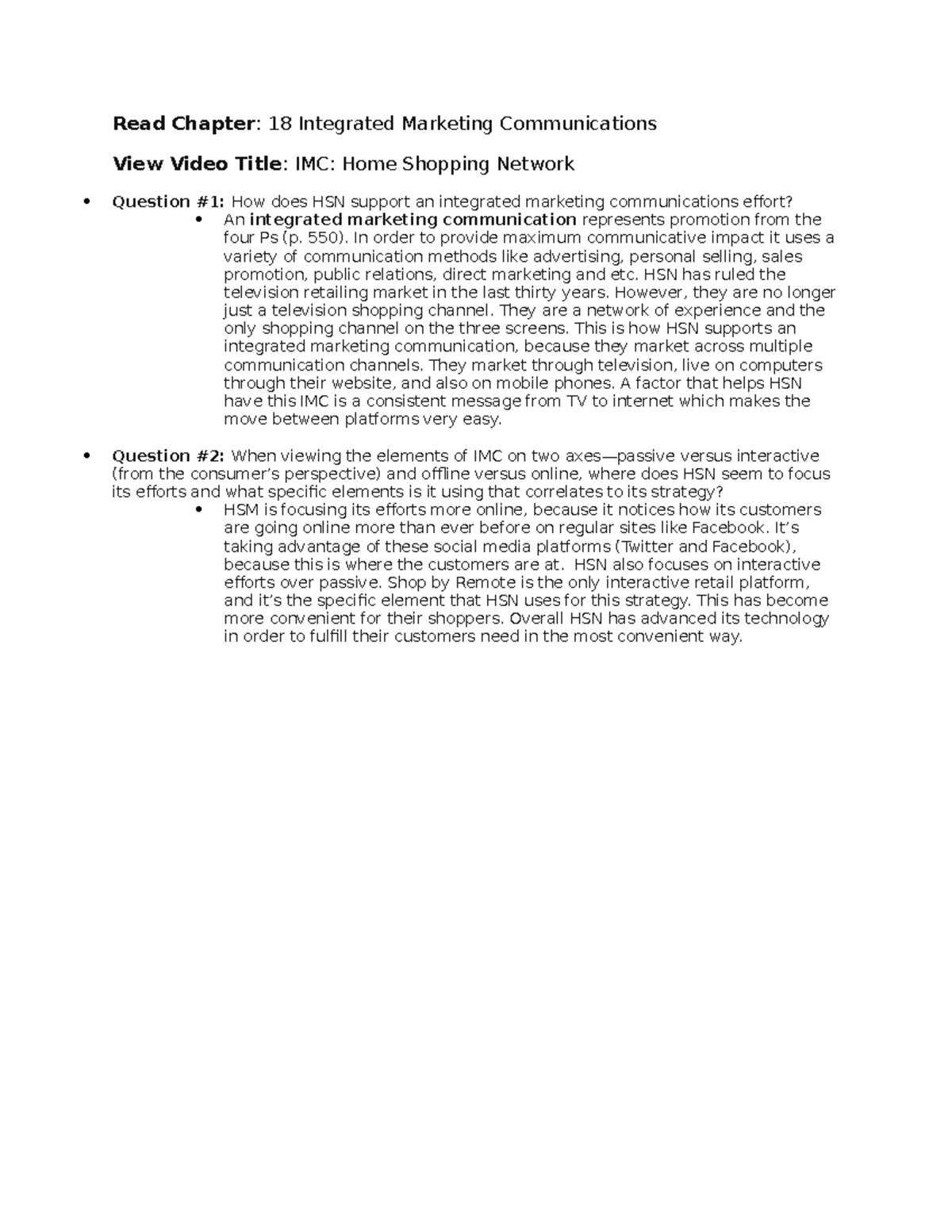 Assignment 4 - Read Chapter: 18 Integrated Marketing Communications ...