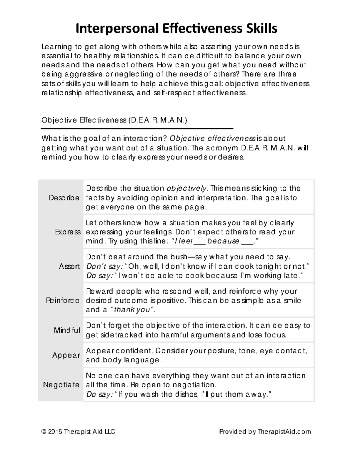 Interpersonal Effectiveness Worksheet - DBT - Interpersonal Effec ...