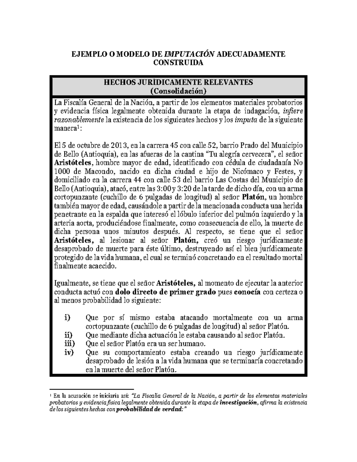 Imputacion penal - EJEMPLO O MODELO DE IMPUTACIÓN ADECUADAMENTE ...