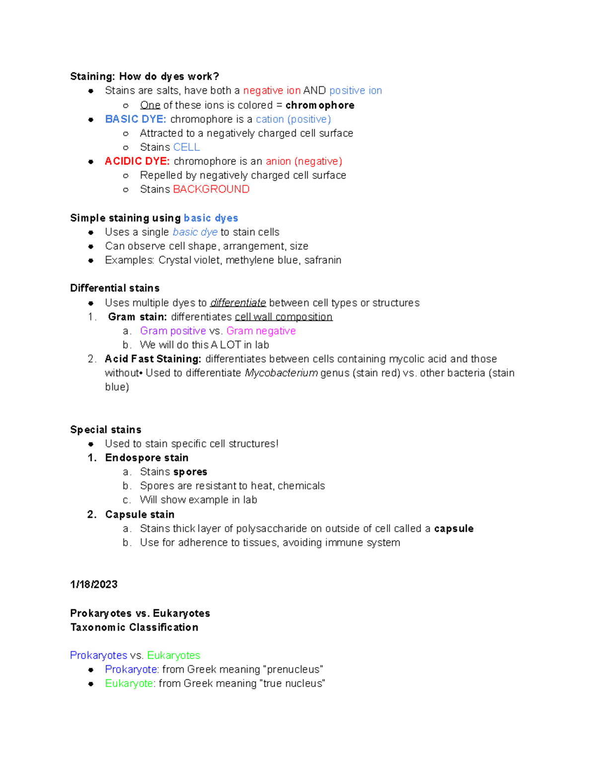 MB Notes 3 - Staining: How do dyes work? Stains are salts, have both a ...