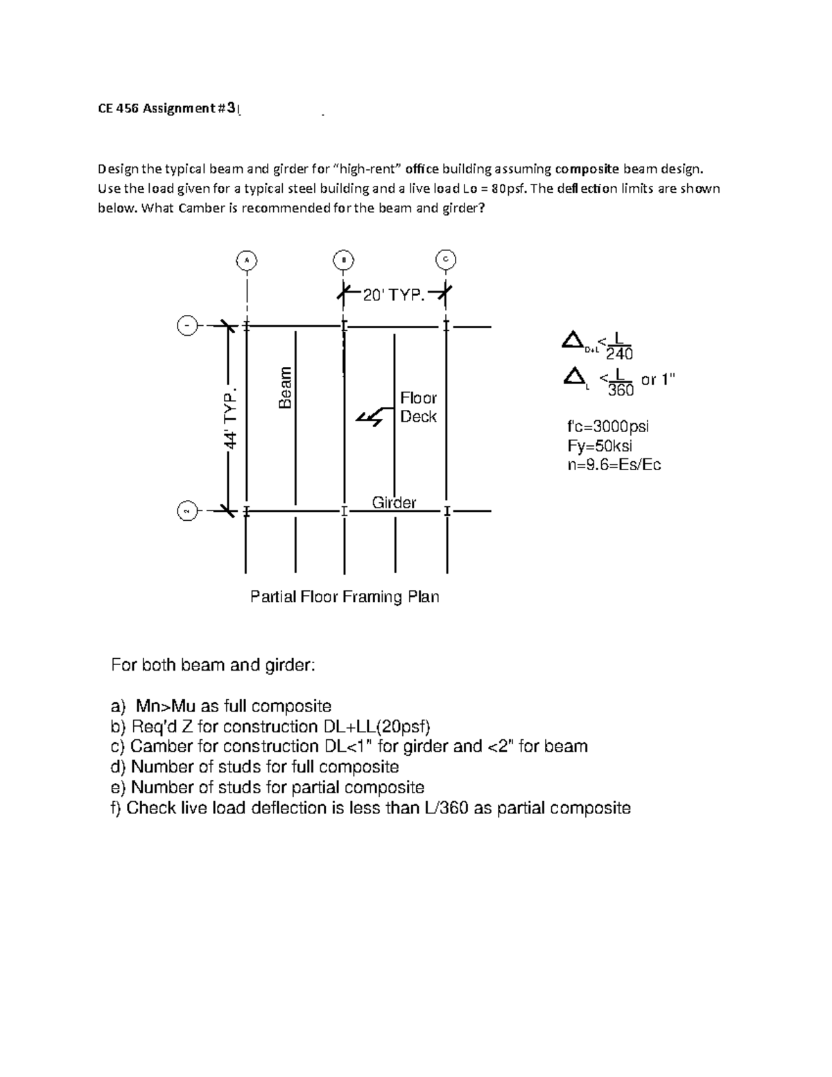 CE 456 Assignment 3 Solution - CE 456 Assignment # (Due 9/ /23) Design the typical beam and ...