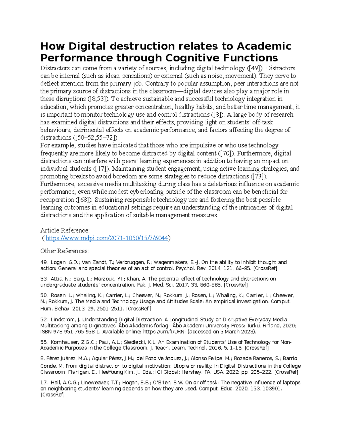 How Digital destruction relates to Academic Performance - Distractors ...