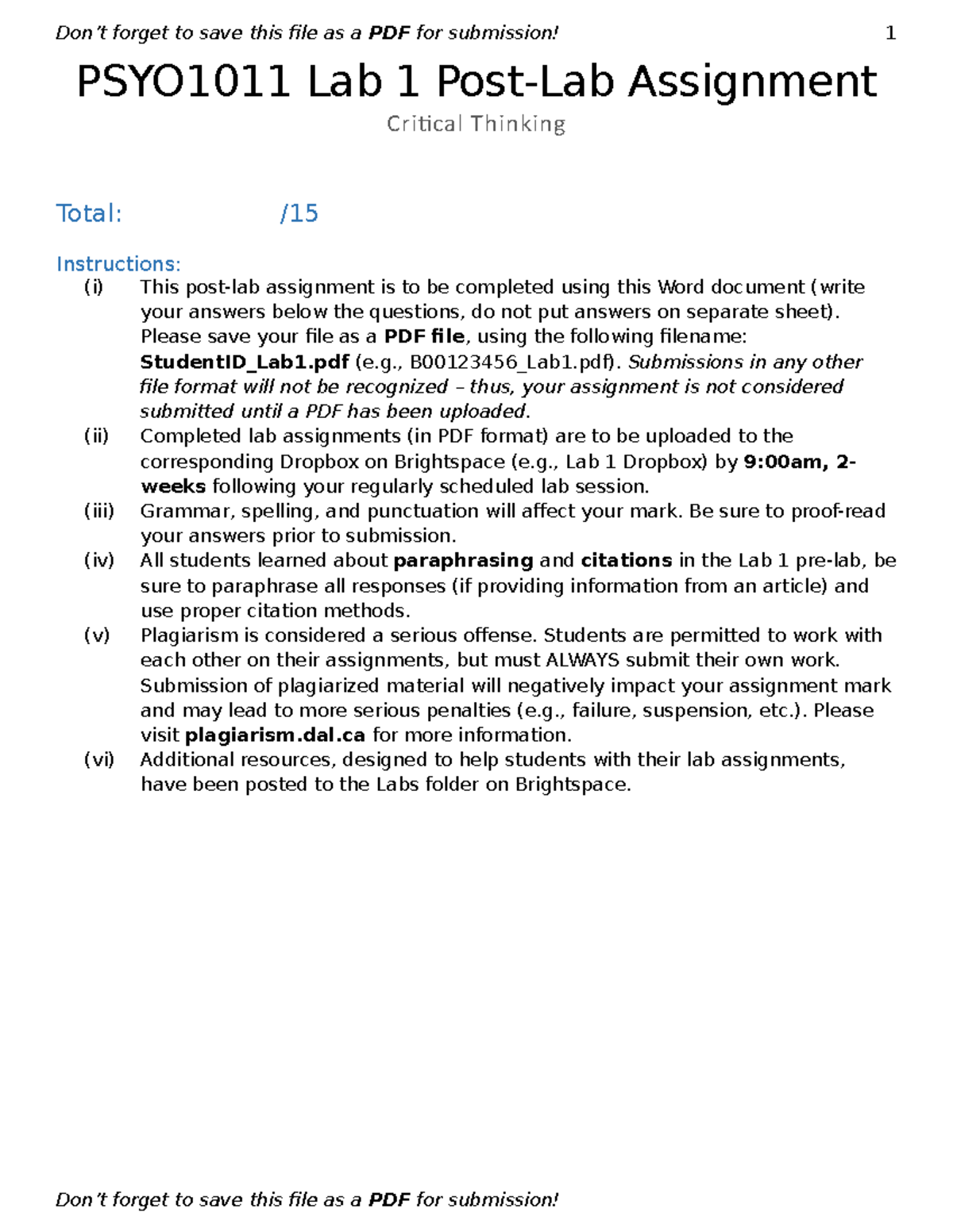 Lab 1 Post Lab F18 - mandatory assignment - PSYO1011 Lab 1 Post-Lab ...