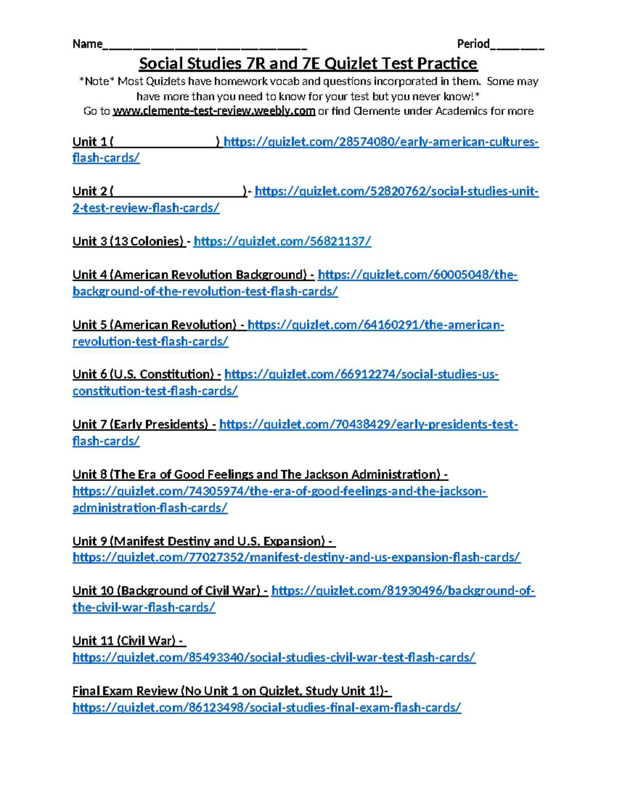 Social studies 7 quizlets - Name ...