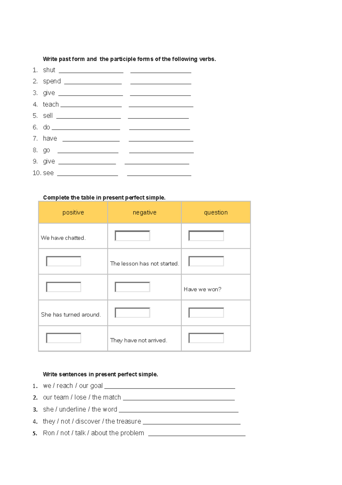 Present perfect test Compress Write Past Form And The Participle