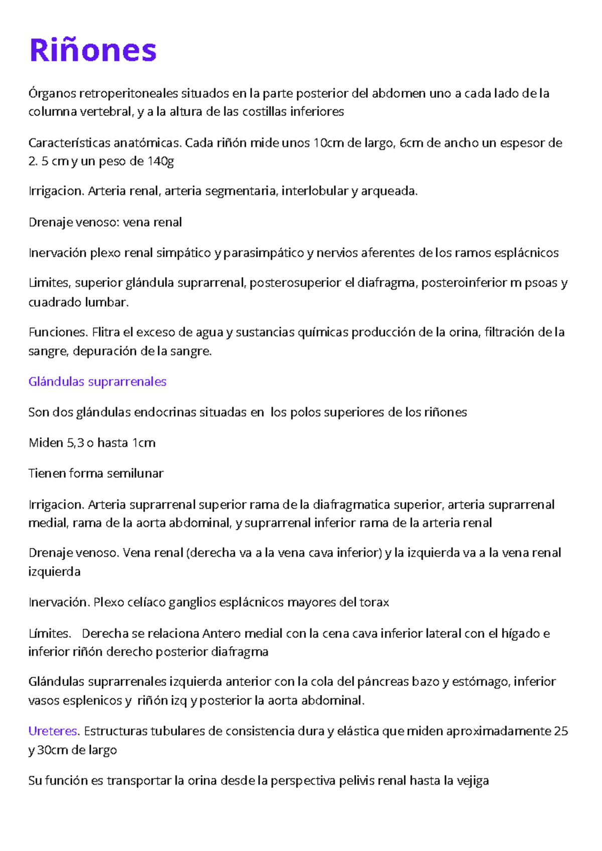 Riñones - Resumen - Riñones Órganos retroperitoneales situados en la ...