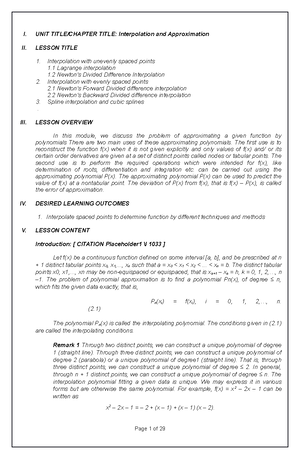 Solutions of problems in numerical methods and analysis - Bachelor of ...