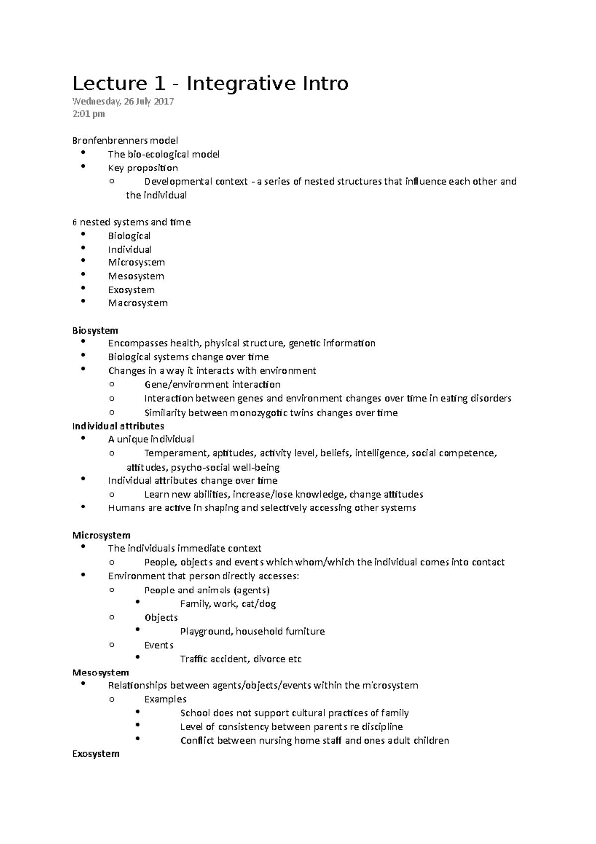 Lecture Notes - Lecture 1 - Integrative Intro Wednesday, 26 July 2017 2 ...