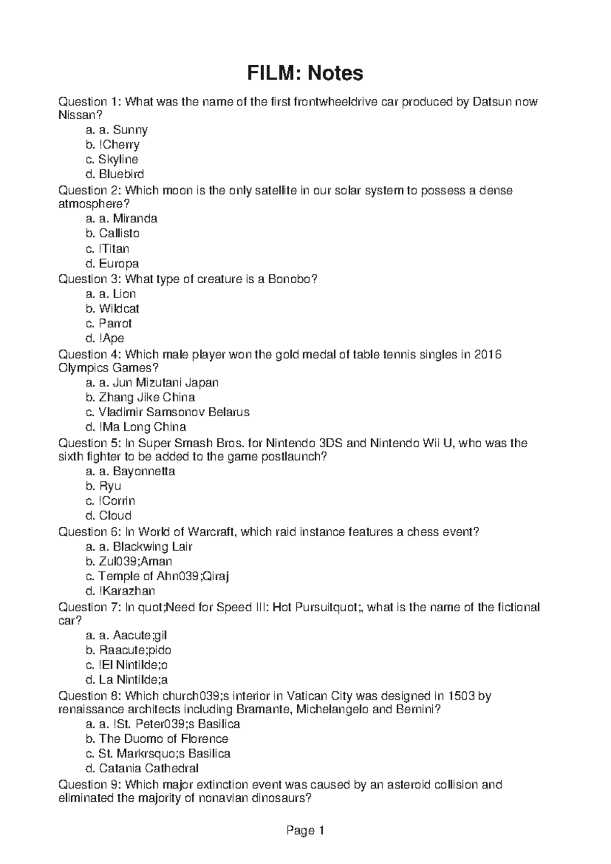 FILM124-Infomation-5 - FILM: Notes Question 1: What was the name of the ...
