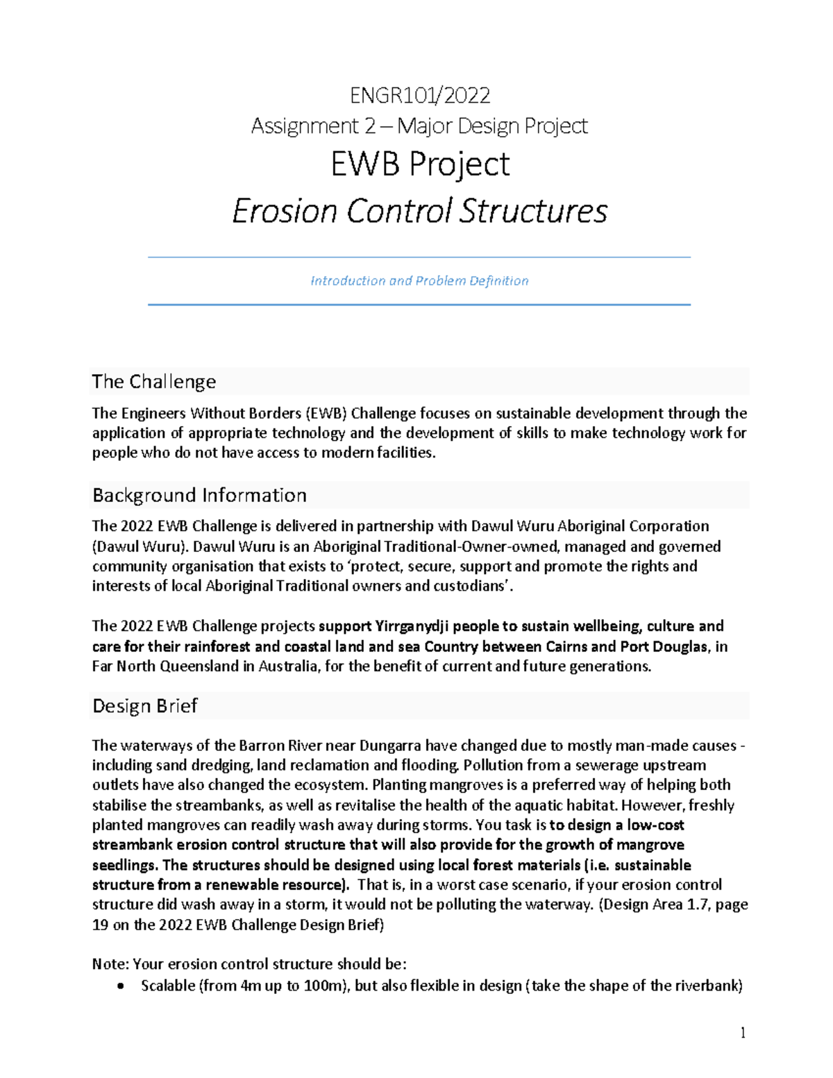 Design Area 1 - Yes - 1 ENGR101/ Assignment 2 – Major Design Project ...