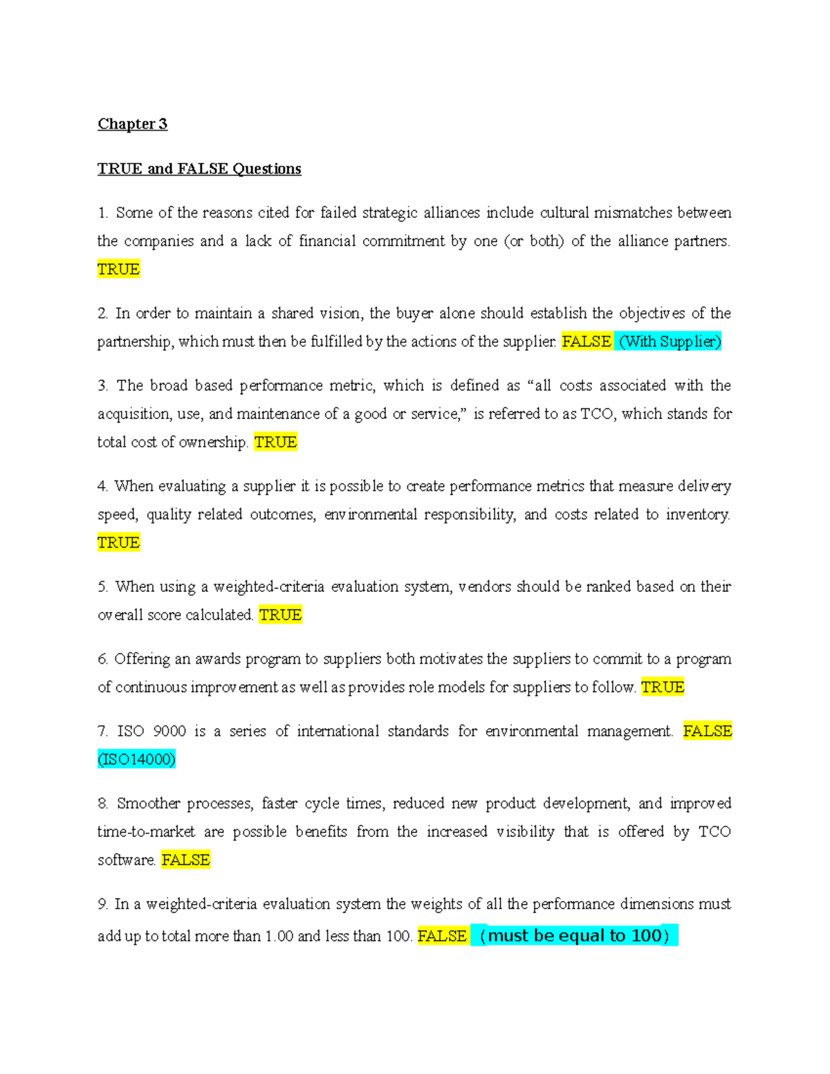 SCM Tutorial 3 - true/false, objective and essay questions Essay ...