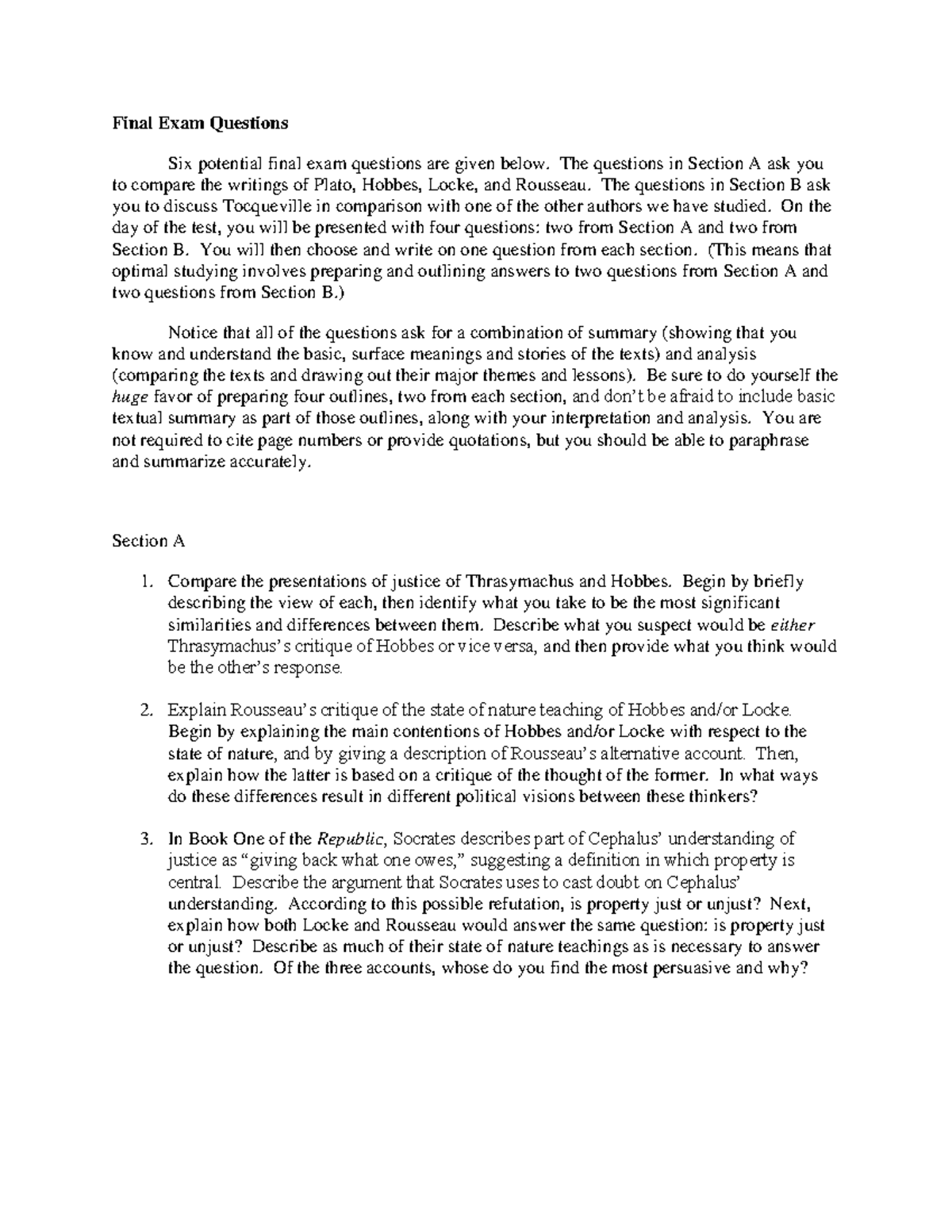 Final+Exam+Questions - Final Exam Questions Six potential final exam ...