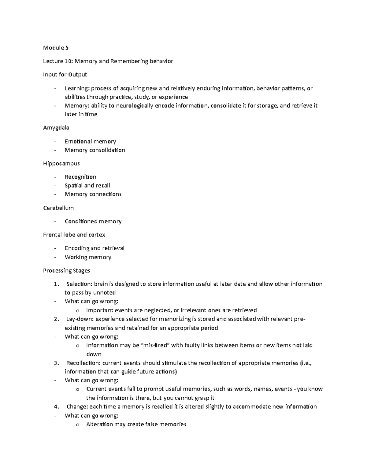 Ant Module 5 Lecture 10 Notes Module 5 Lecture 10 Memory And Remembering Behavior Input For