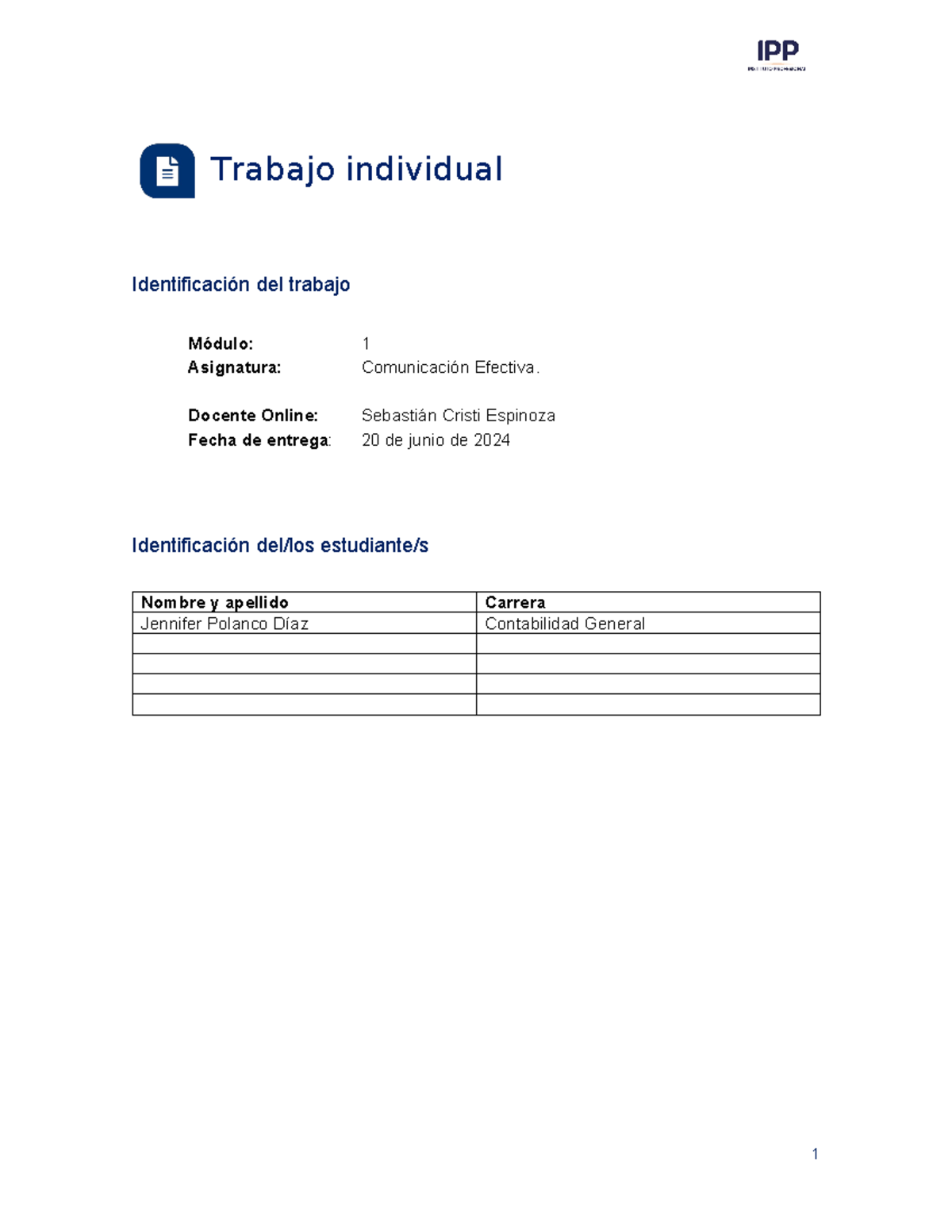 API1 Jennifer Polanco - Comunicación Efectiva - Trabajo individual ...