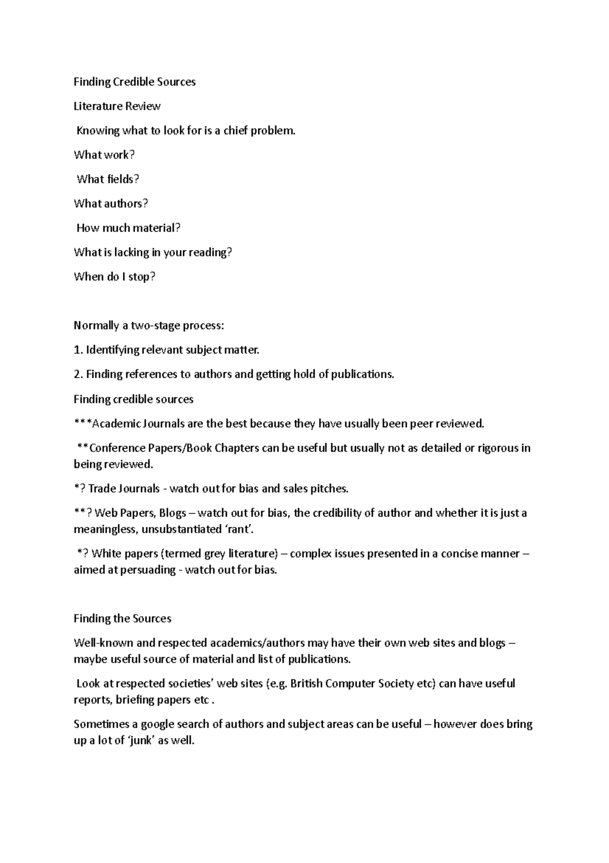 Finding credible sources - Finding Credible Sources Literature Review ...