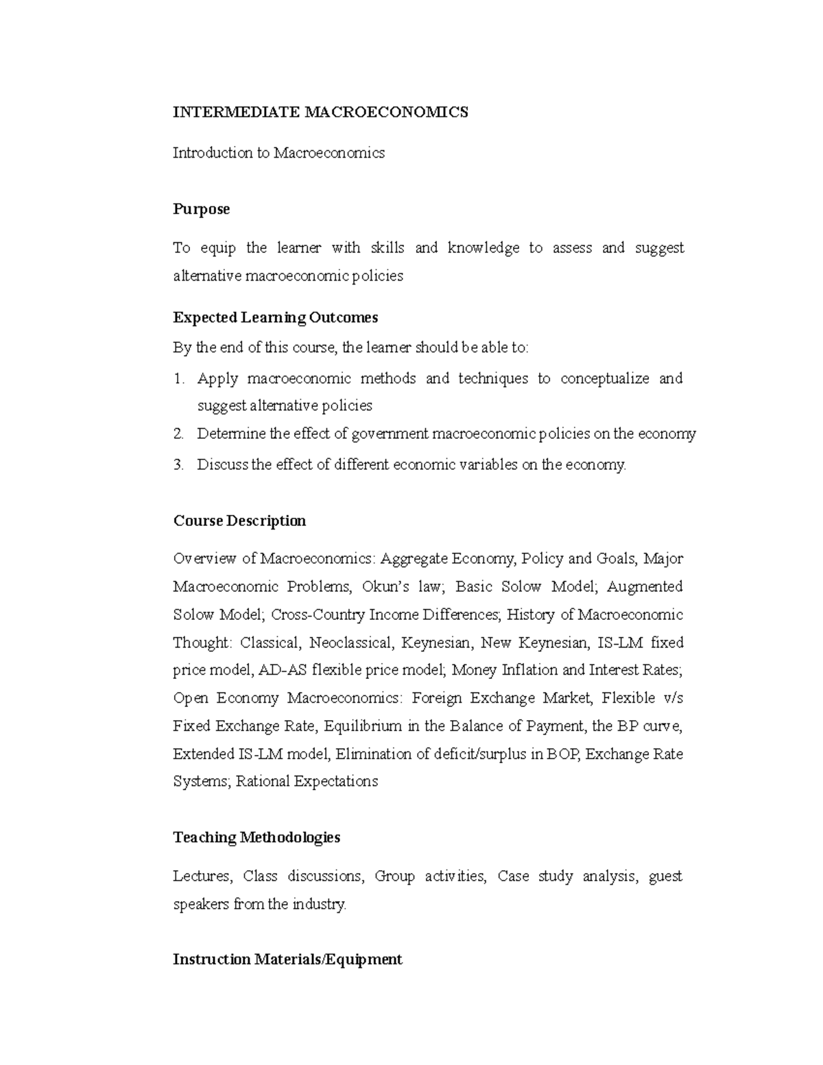 Handout ONE - Introduction to intermediate macro economics ...