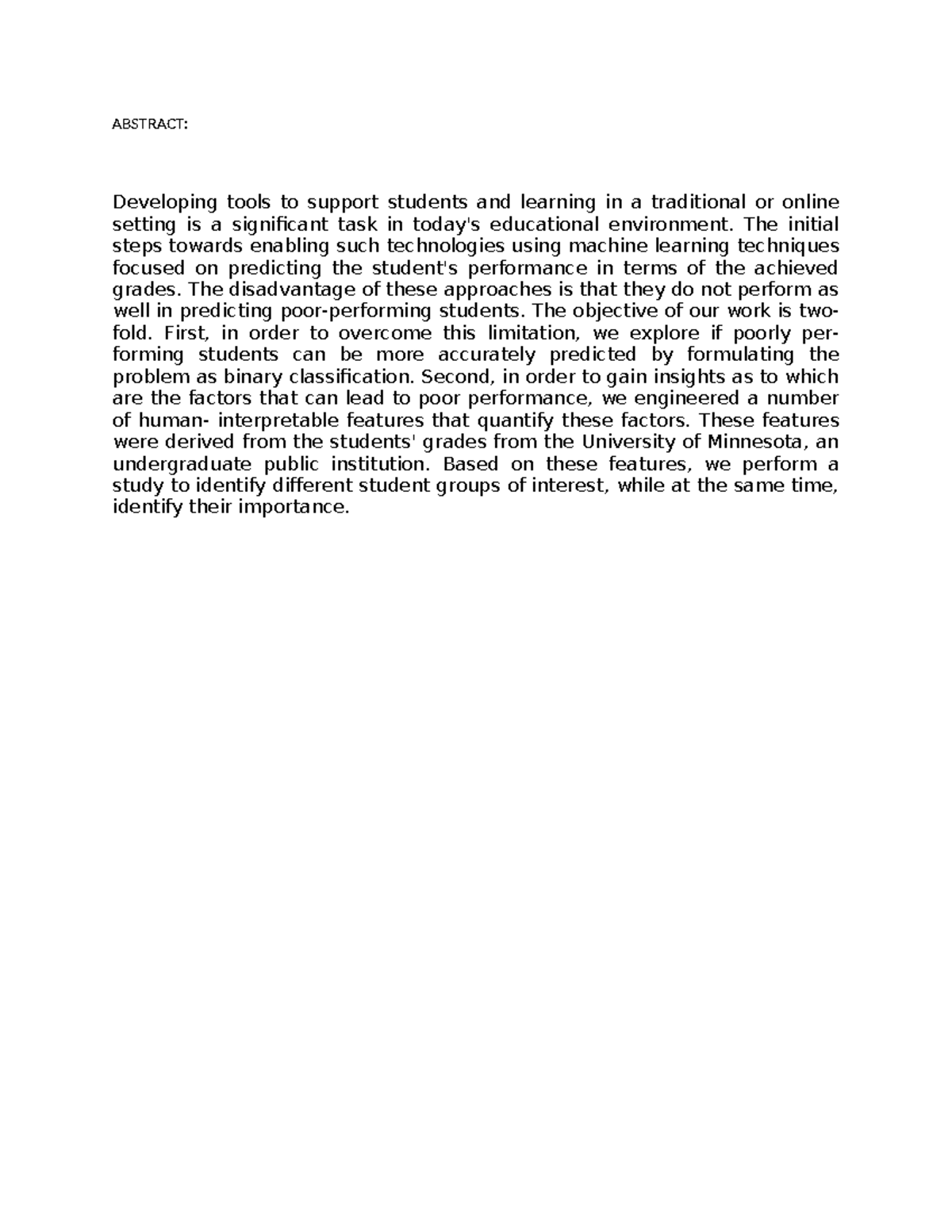 Abstract - nwejsfgbucskjdxhf - ABSTRACT: Developing tools to support ...