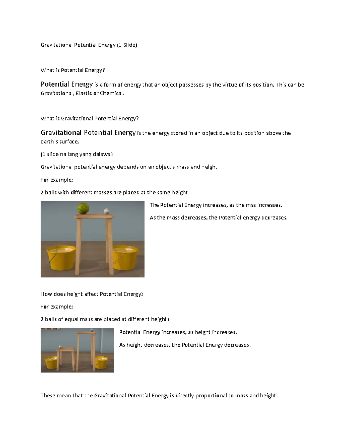 Potential Energy Slide