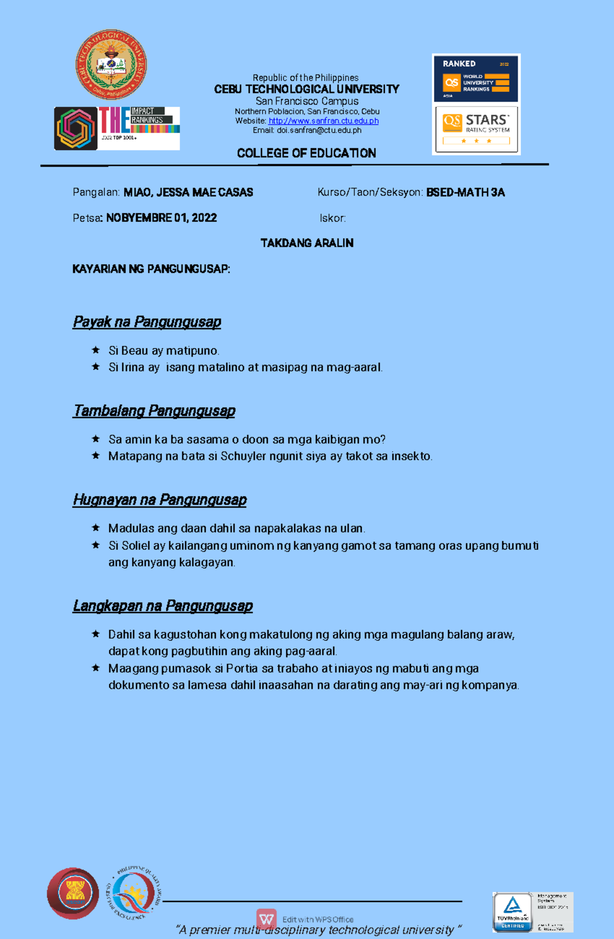 Takdang Aralin GEC-MP - Assignment - “A premier multi-disciplinary technological university ...
