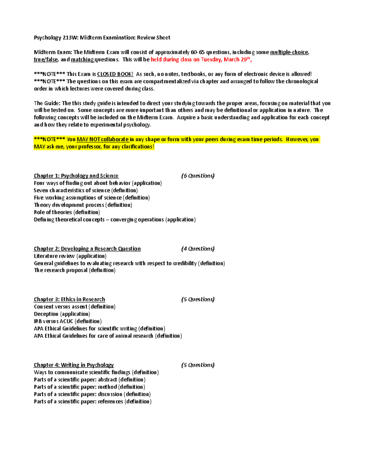 Psych 213W - Midterm Exam - Review Sheet (PDF) - Psychology 213W ...