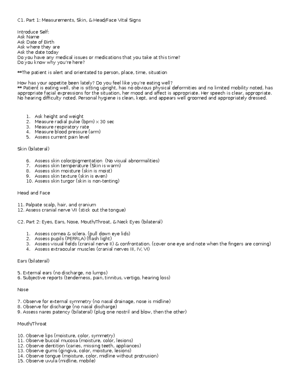 D222 Assessment + Notes - C1. Part 1: Measurements, Skin, & Head/Face ...