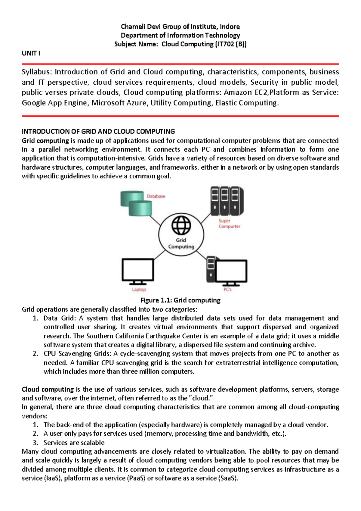Cloud Computing 1 - cc notes - Chameli Devi Group of Institute, Indore ...