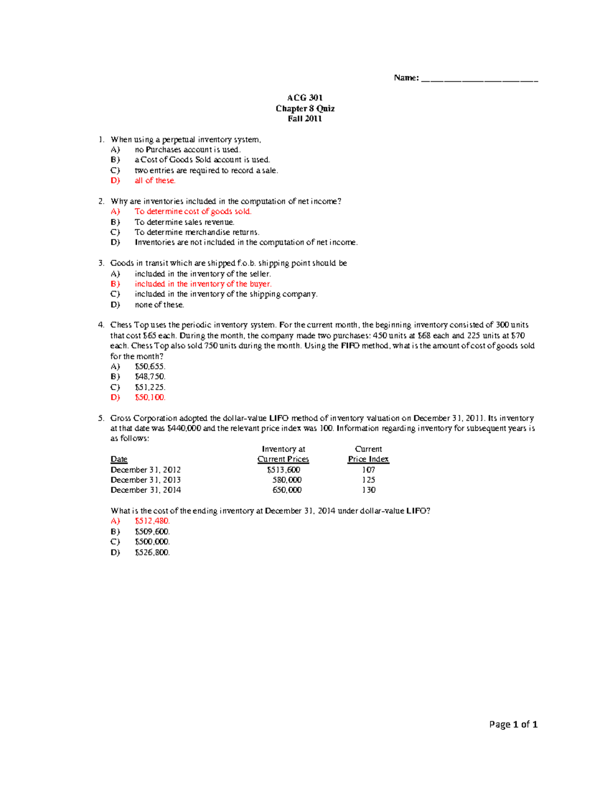 CH8 Quiz - Answer Key - Accountancy - San Carlos - Studocu