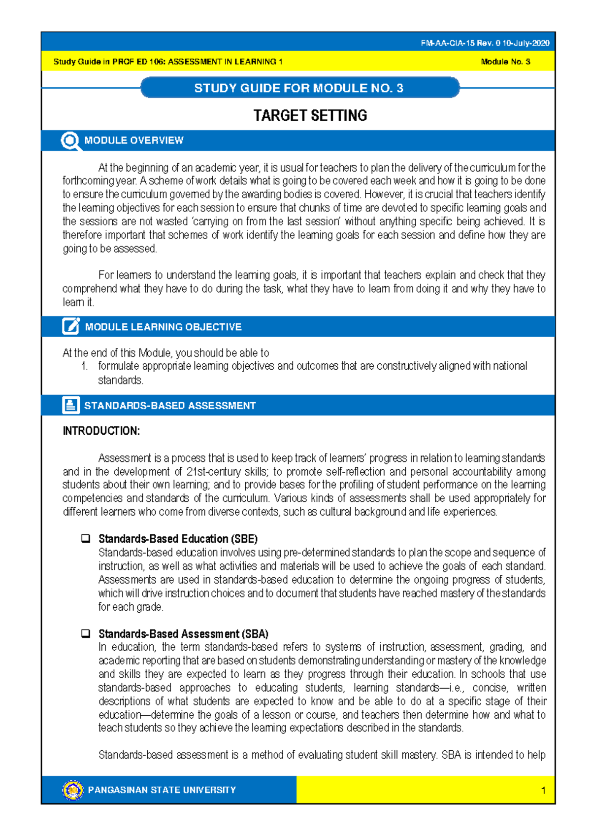 SG3 Prof Ed 106 Assessment in Learning 1 - PANGASINAN STATE UNIVERSITY ...