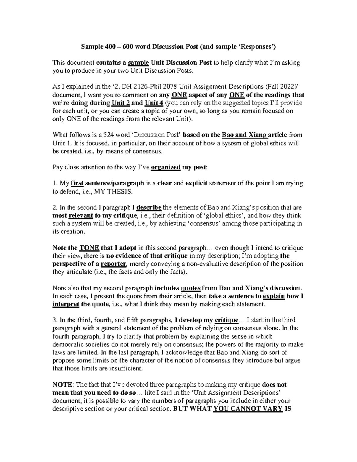 3 - Lecture Notes - Sample 400 – 600 word Discussion Post (and sample ...