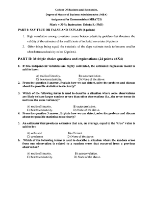 Assignment - detailed calculation and explanation of the given question ...
