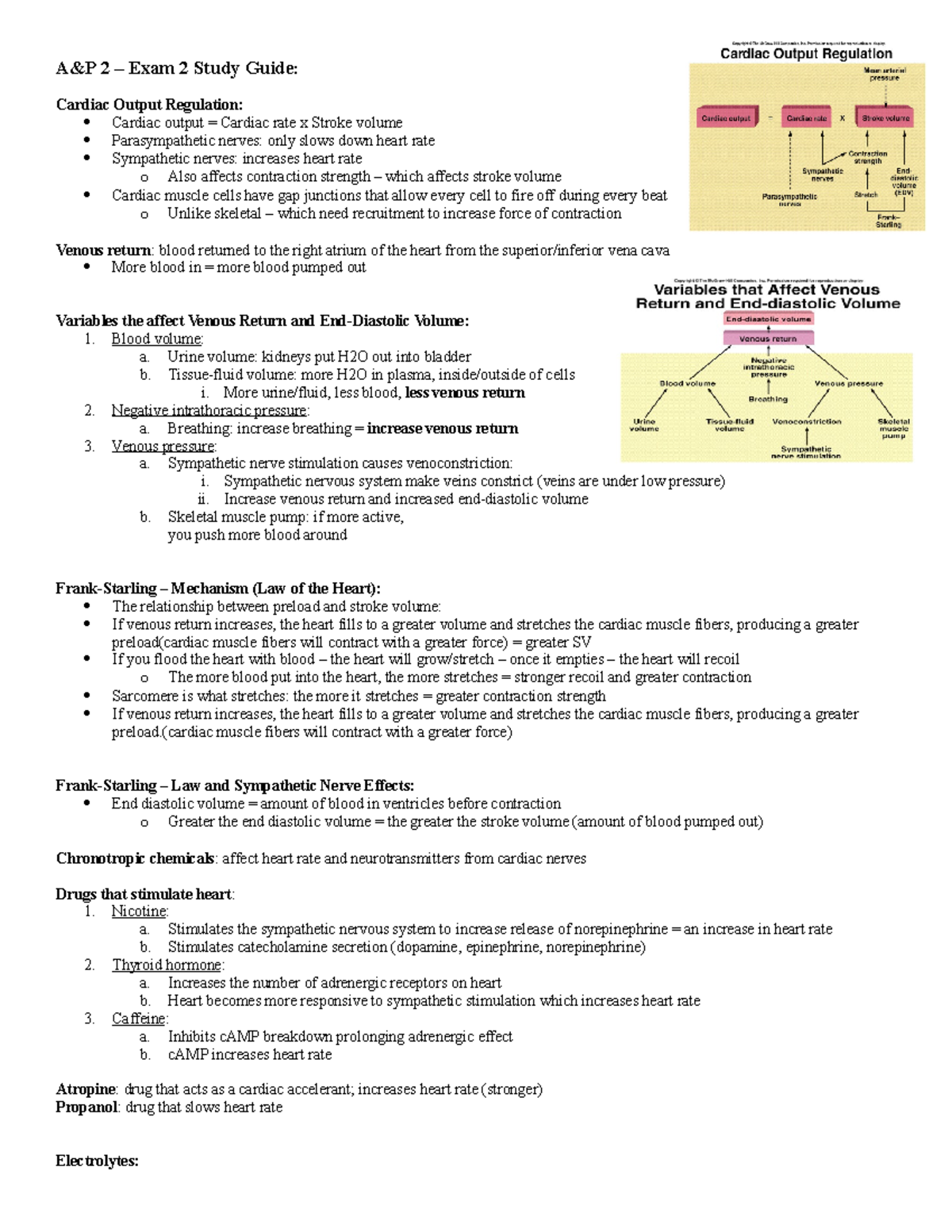 Exam 2 Study Guide - A&P 2 – Exam 2 Study Guide: Cardiac Output ...
