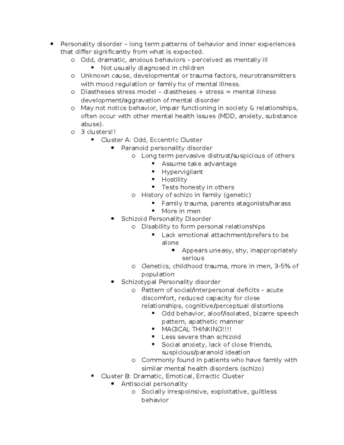 Personality disorder notes - Personality disorder – long term patterns ...