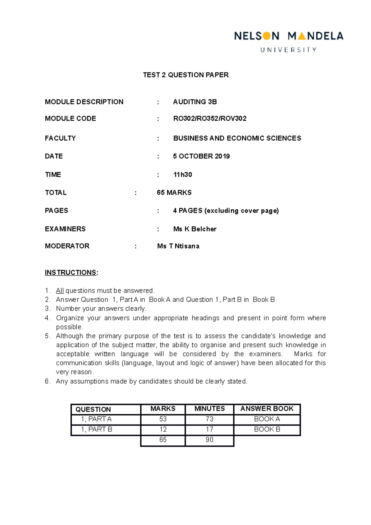 Auditing 3B 2019 RO Test 2 Question - R302 - Mandela - Studocu