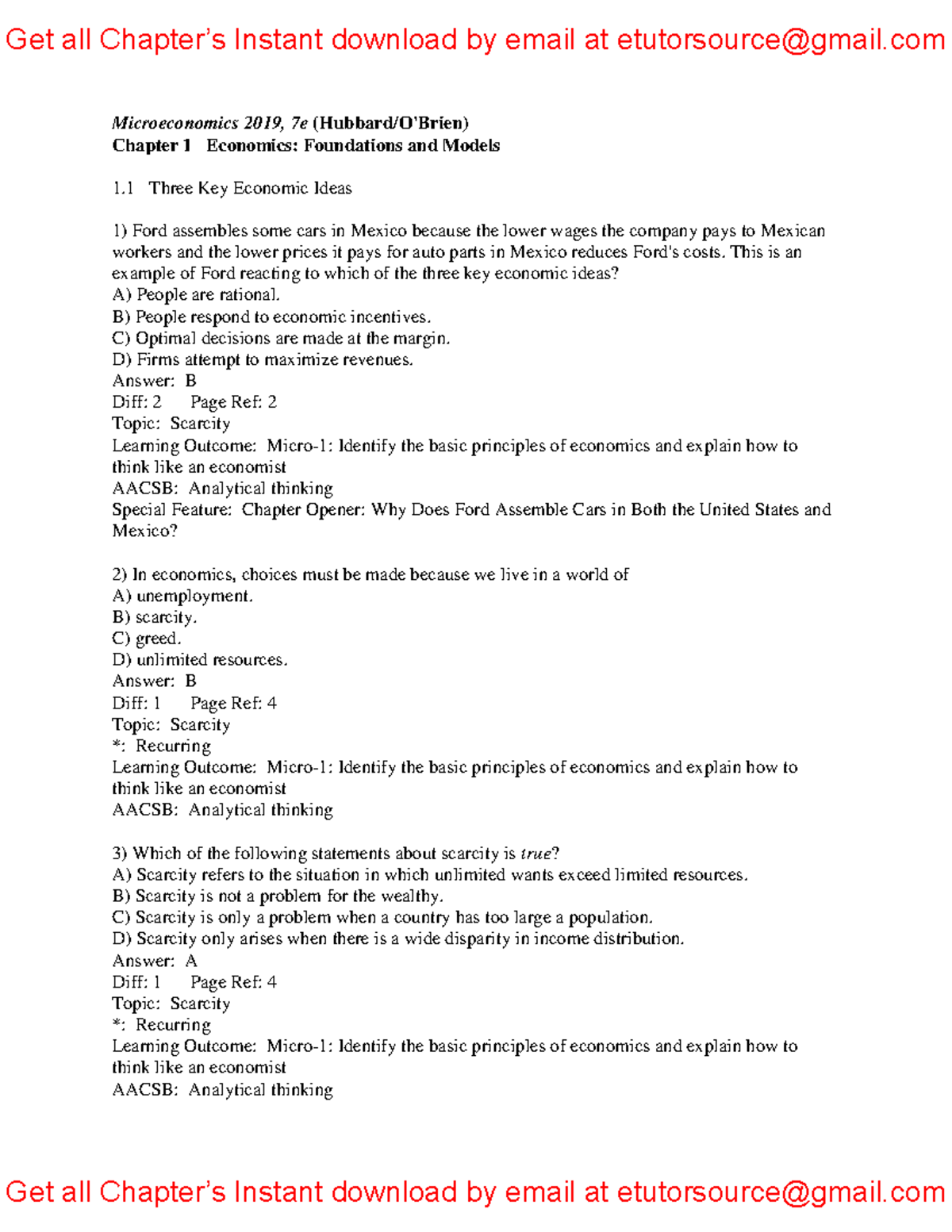 Test Bank For Micro Economics 7e Glenn Hubbard, Anthony Patrick O'Brien ...
