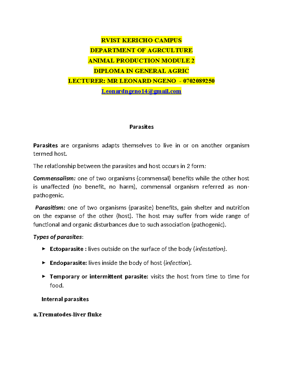 AP Module 2 - RVIST KERICHO CAMPUS DEPARTMENT OF AGRCULTURE ANIMAL ...