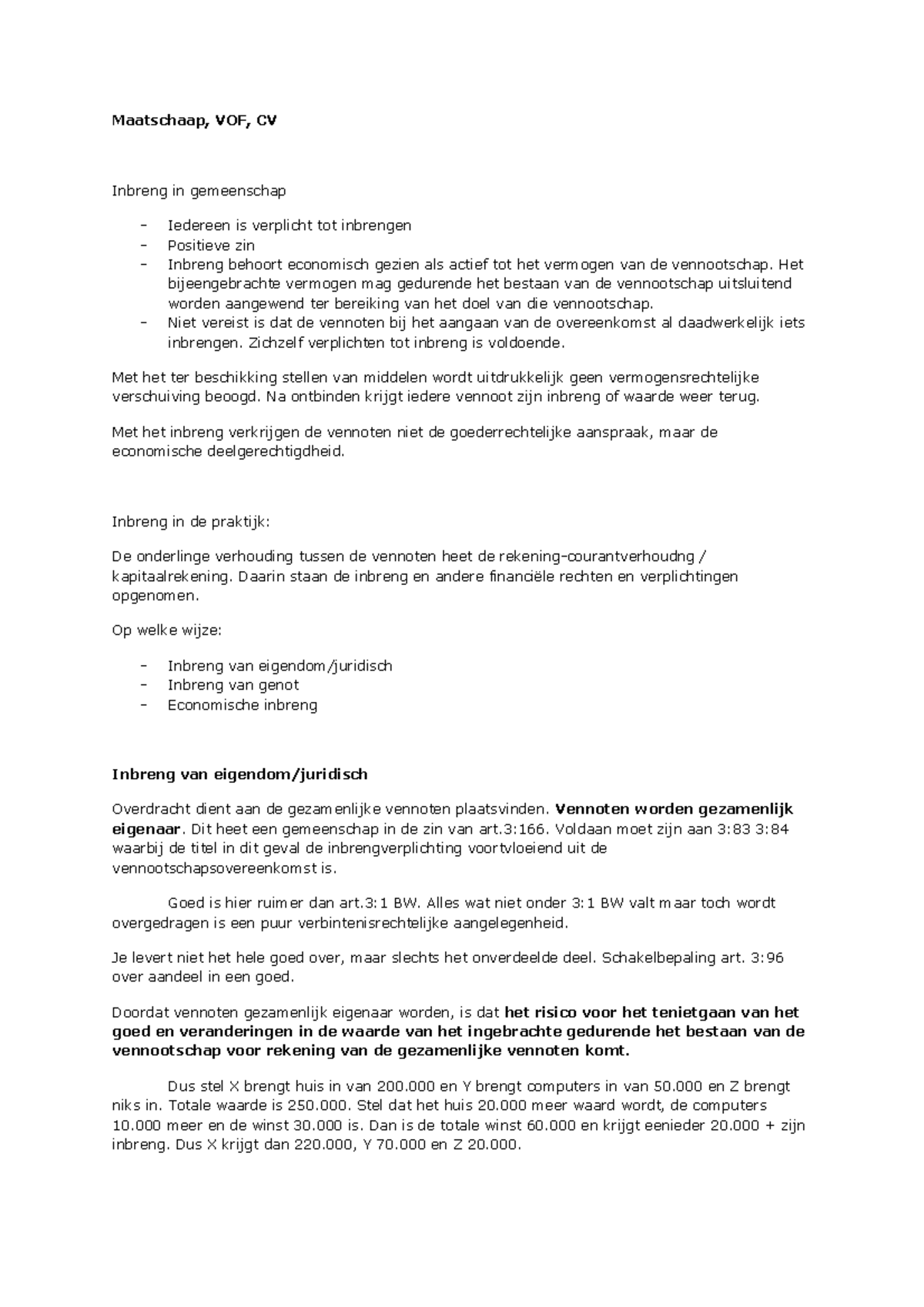 Wijze van inbreng - Samenvatting Inleiding Ondernemings- en ...