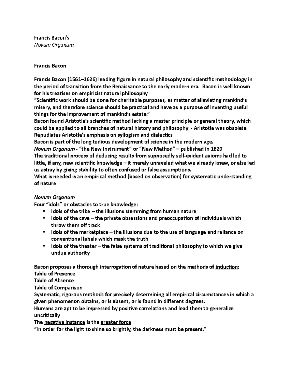Francis bacon notes - Francis Novum Organum Francis Bacon Francis Bacon ...