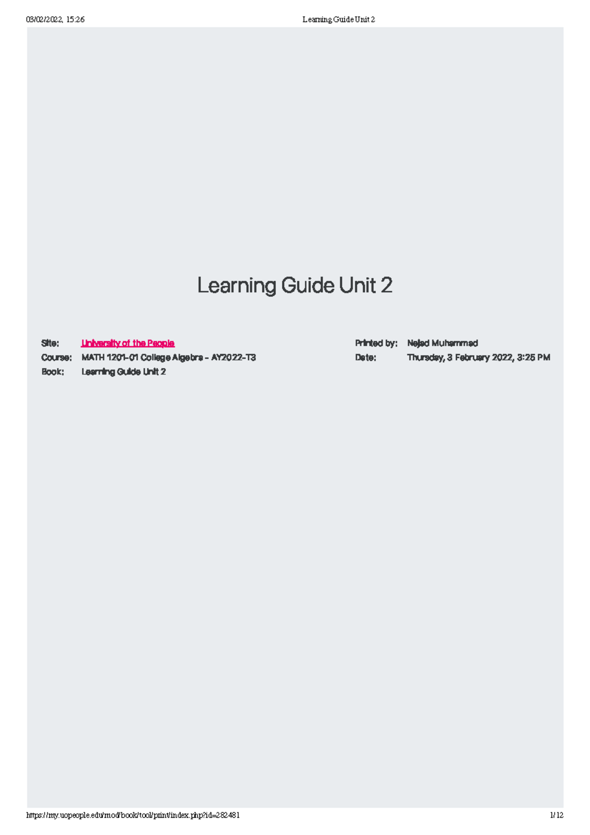 Learning Guide Unit 2 Onstruct A Graph From Equations To Communicate Information Utilize 3210