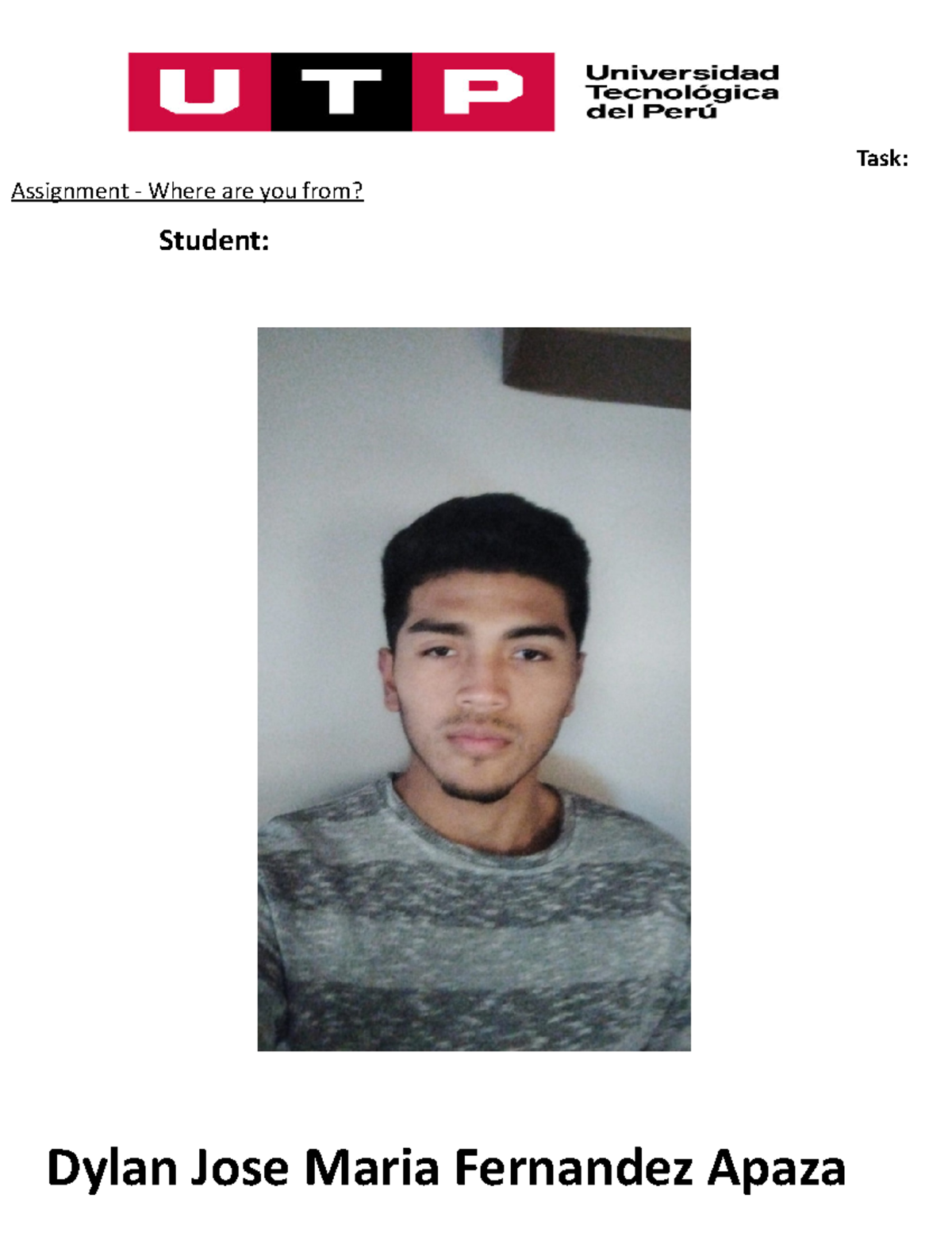Task.S2 - Tareas - Task: Assignment - Where are you from? Student ...