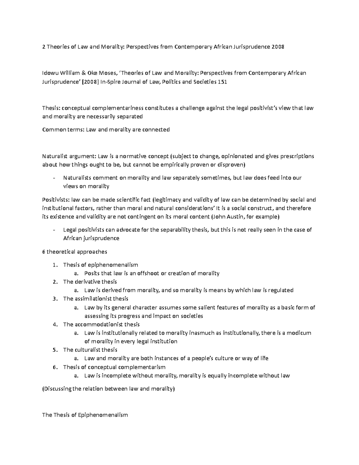 Tutorial 2 Theories of Law and Morality - 2 Theories of Law and ...