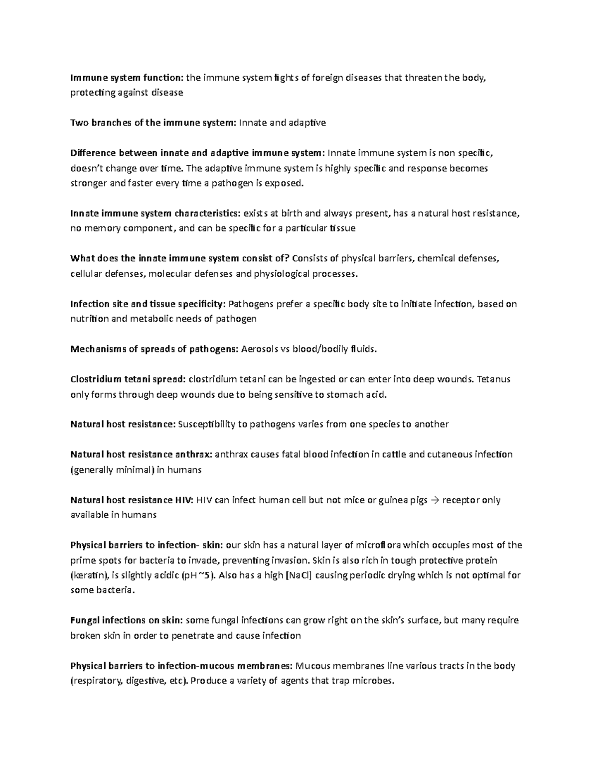 MBIO Lecture 7 Innate Immune System Study Notes - Immune system ...