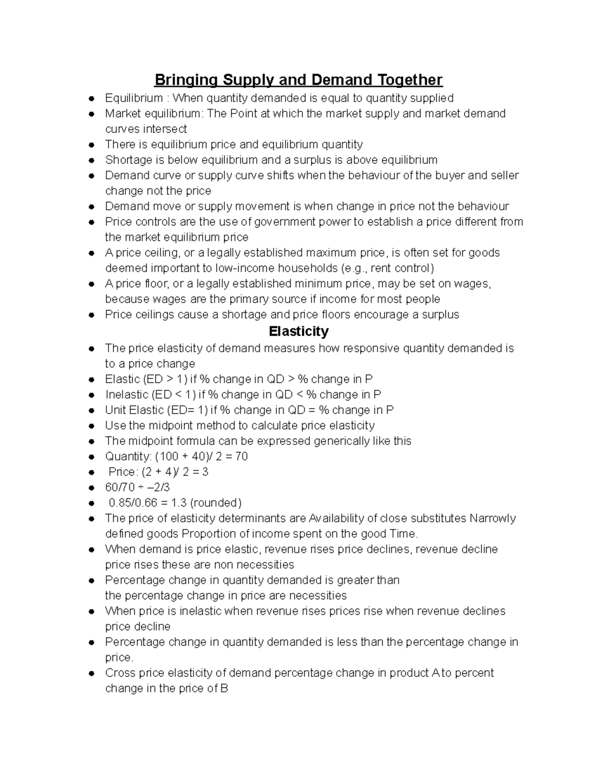 Supply and Demand and Elasticity - Bringing Supply and Demand Together ...