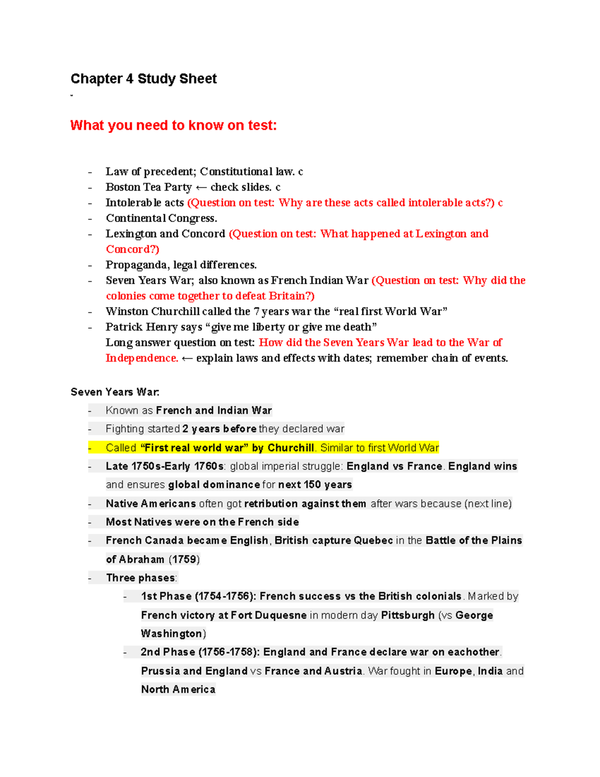 Chapter 4 Study Sheet - Chapter 4 Study Sheet hi What you need to know ...