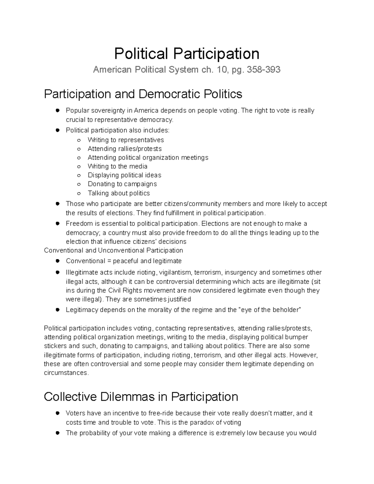 Reading Ch. 10 - Political Participation - Political Participation ...