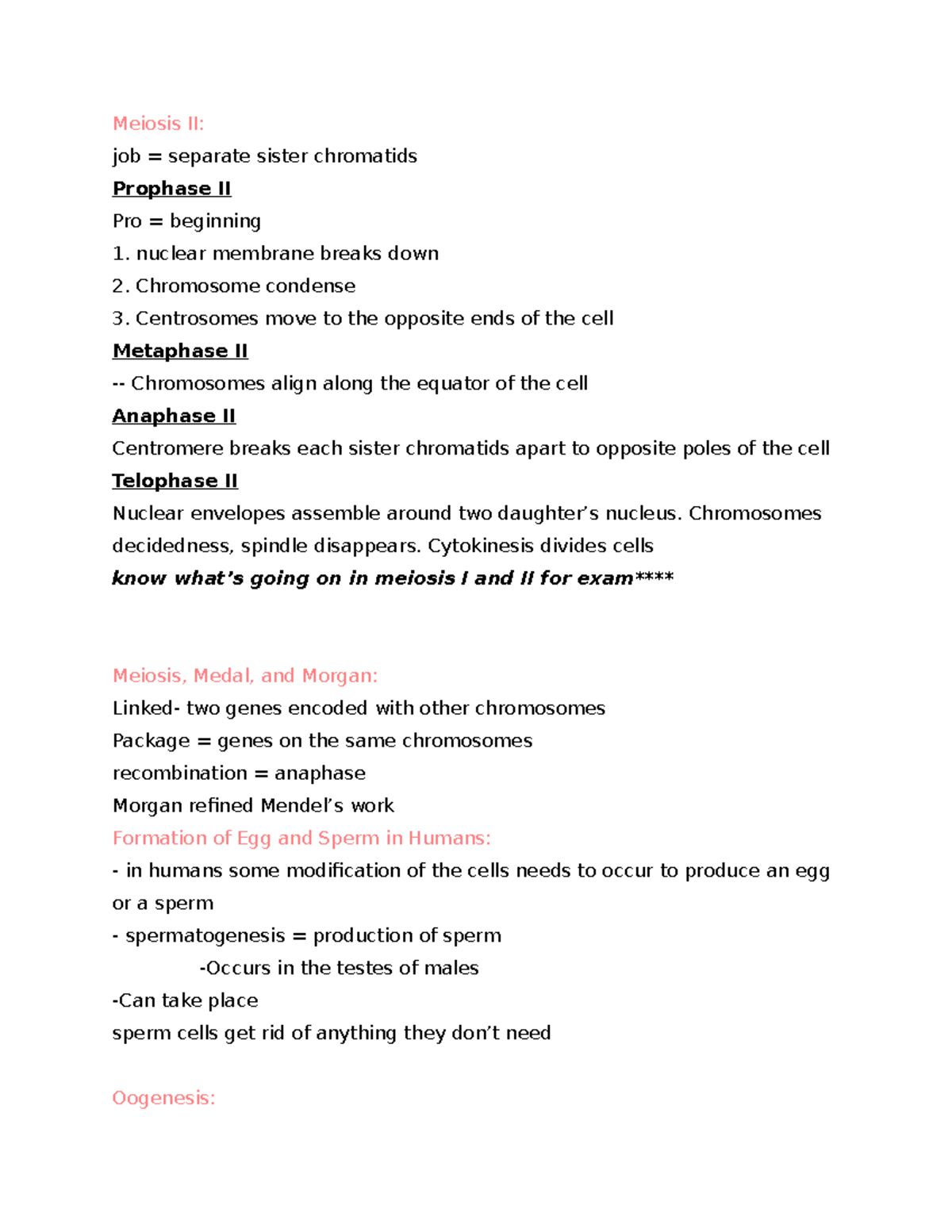 BSC 170 9-7-22 - Instructor: Wade Nichols - Meiosis II: job = separate ...