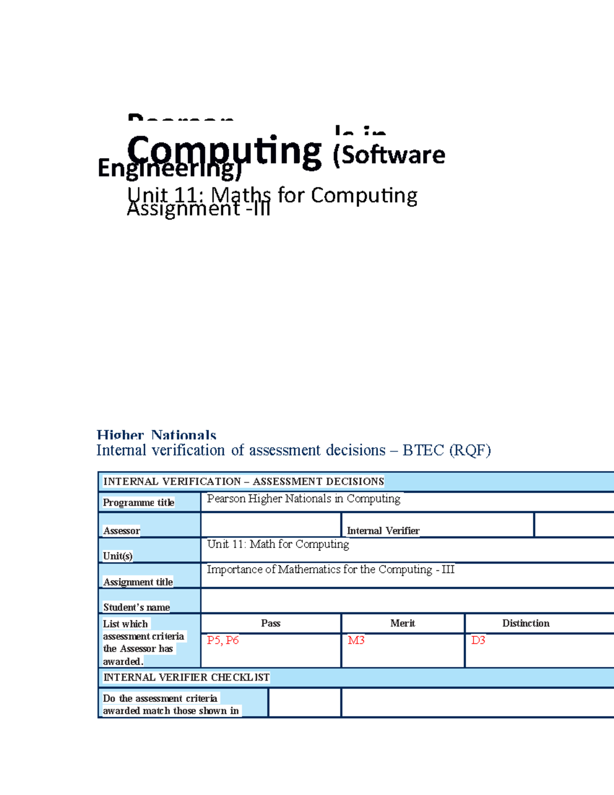 Maths For Computing Assignment 03 N Pearson Higher Nationals In Computing Software