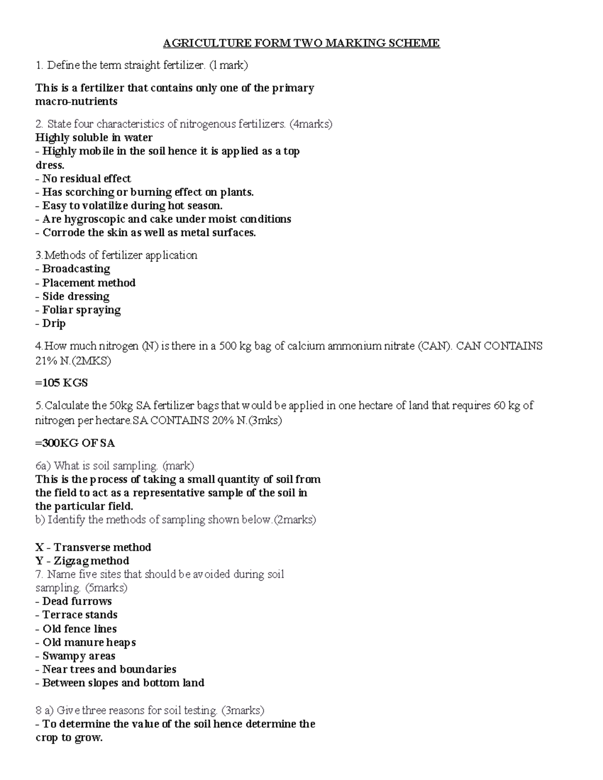 Agriculture F2 MS - lesson notes - AGRICULTURE FORM TWO MARKING SCHEME ...