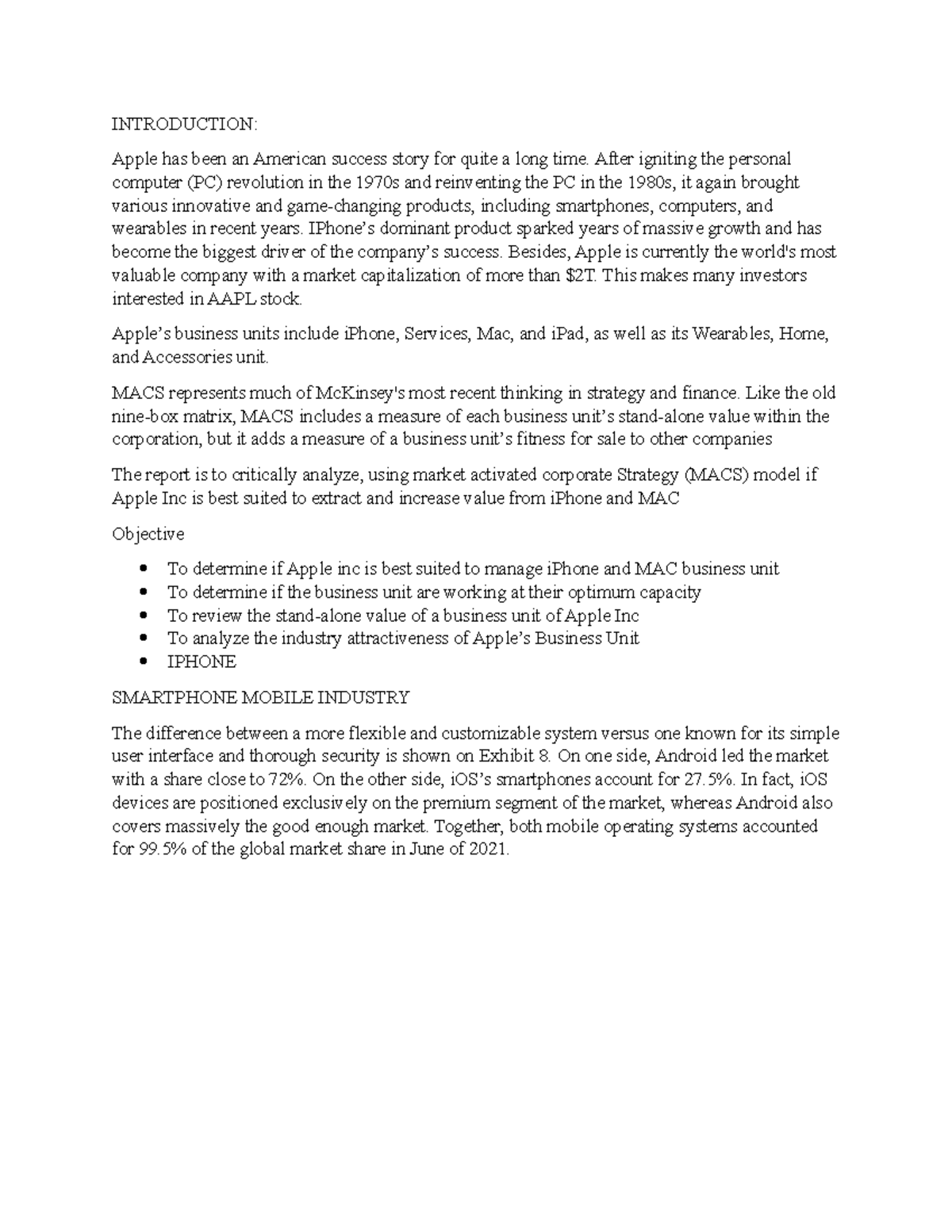 Iphone standalone - INTRODUCTION: Apple has been an American success ...