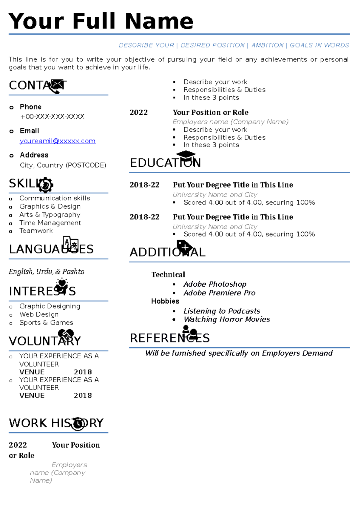 CV Template no 001 - Cv temple - Your Full Name DESCRIBE YOUR | DESIRED POSITION | AMBITION ...