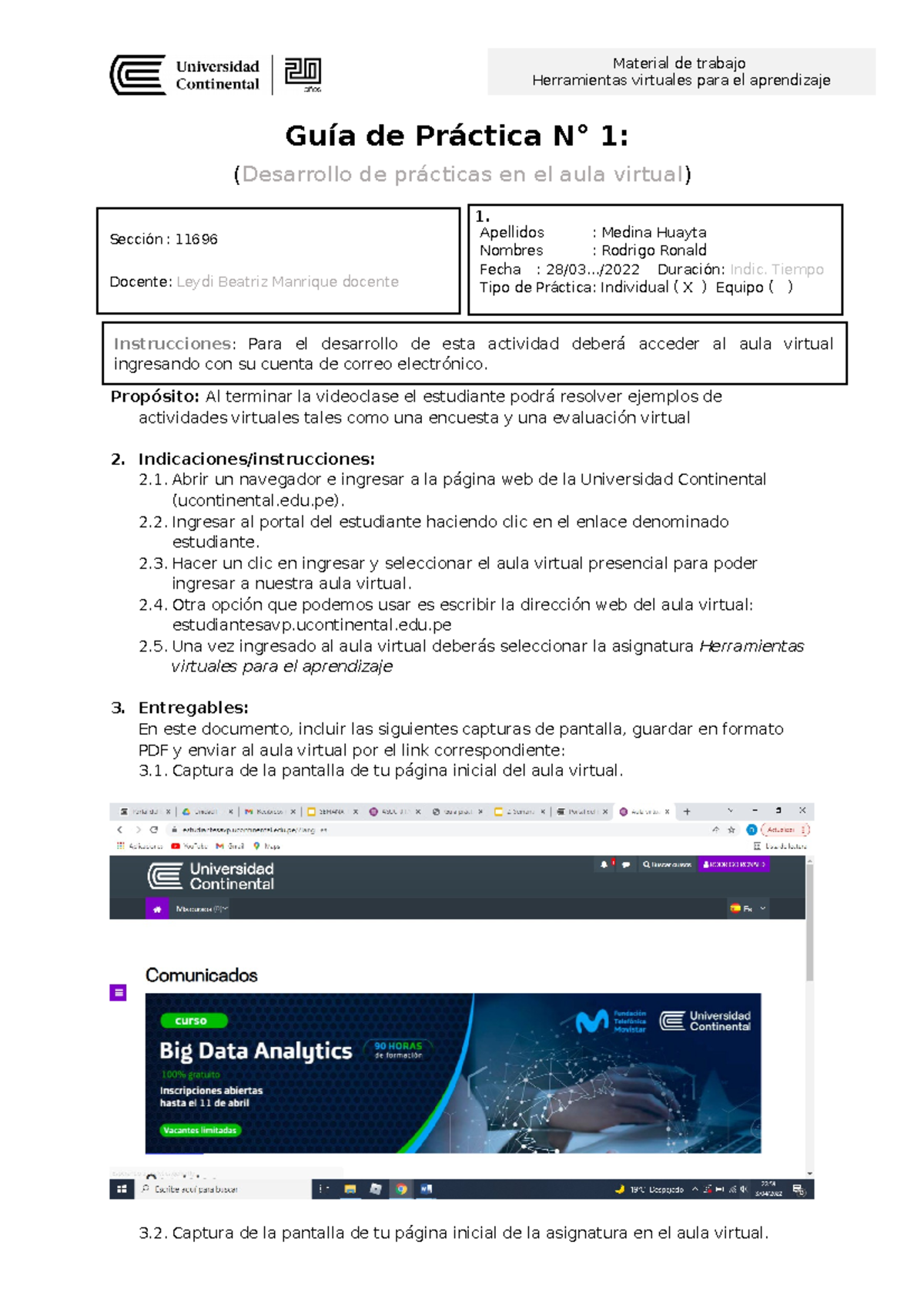 Guía práctica de la semana 01 - Guía de Práctica N° 1: (Desarrollo de ...